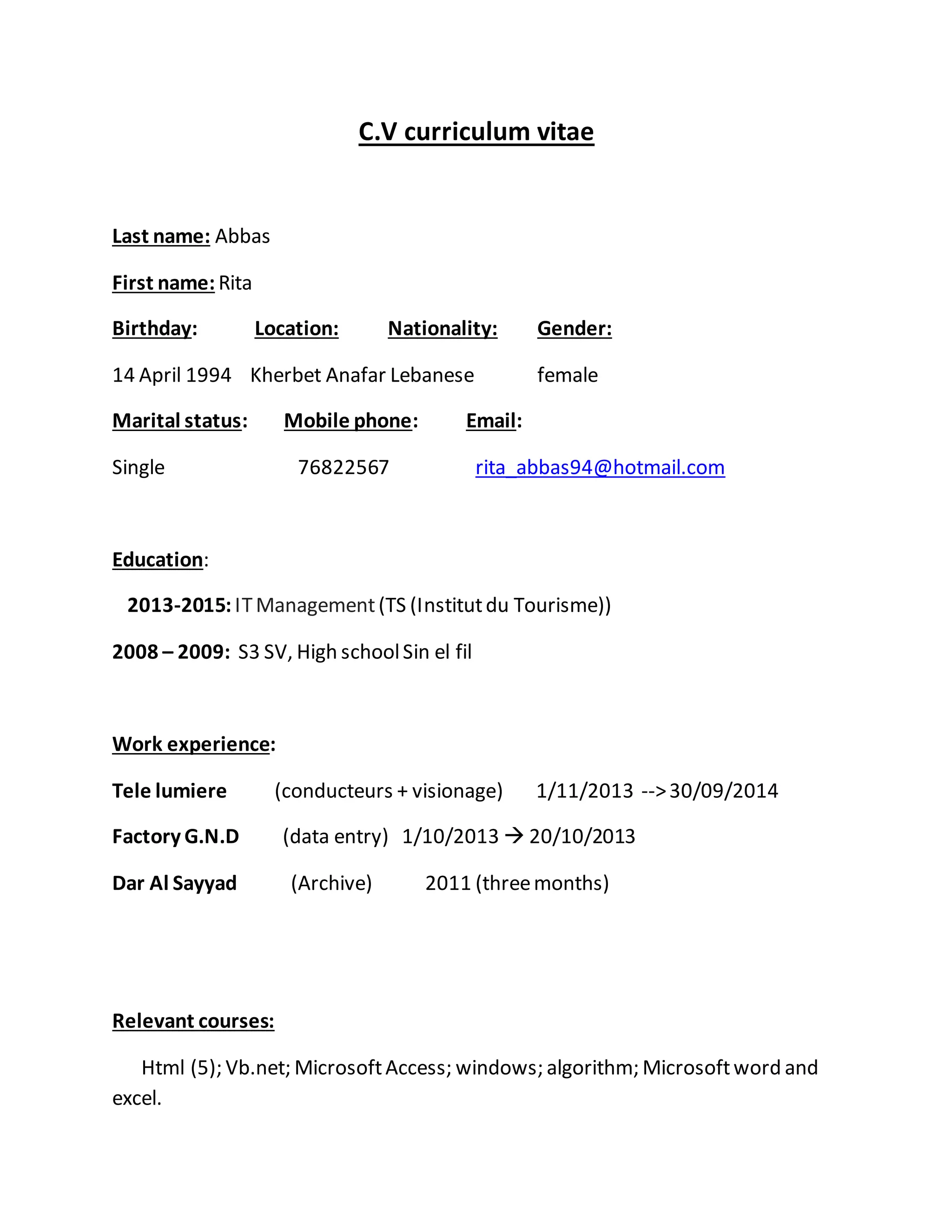 CV Rita Abbas | PDF