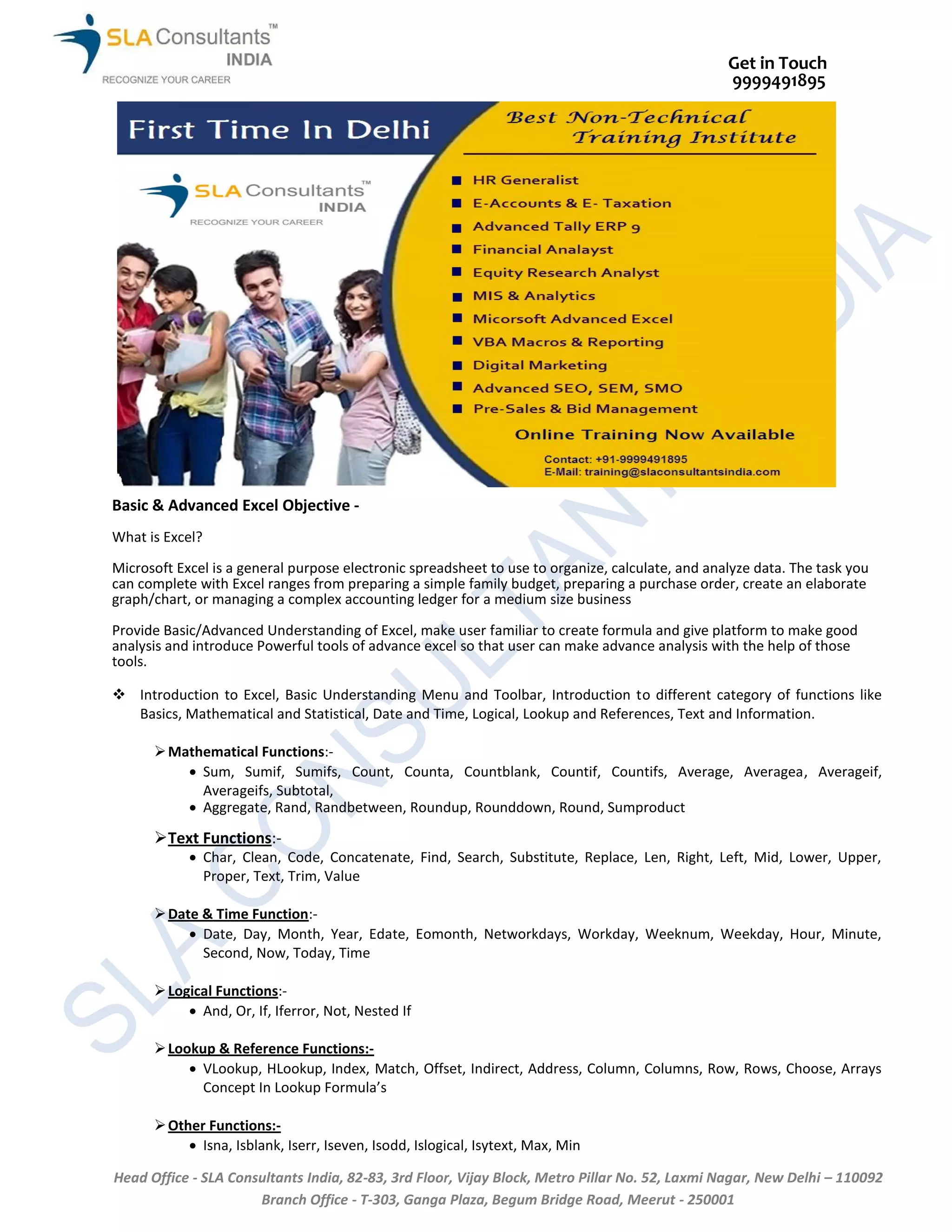 Advanced Excel Course Content | PDF