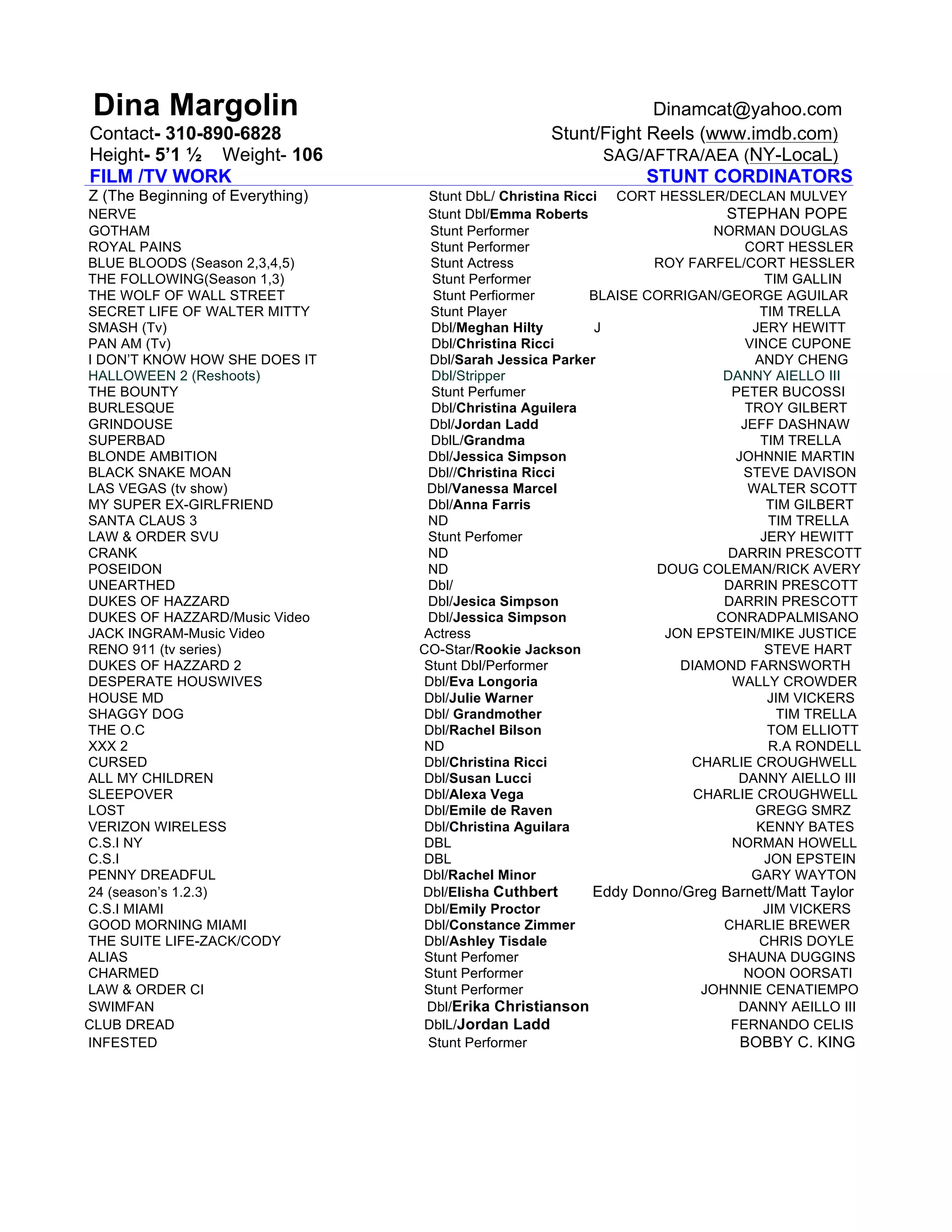 Dina's stunt resume 2016 PDF | PDF