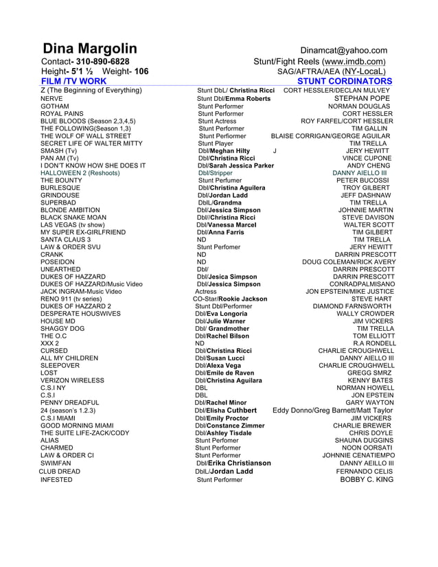 Dina's stunt resume 2016 PDF | PDF