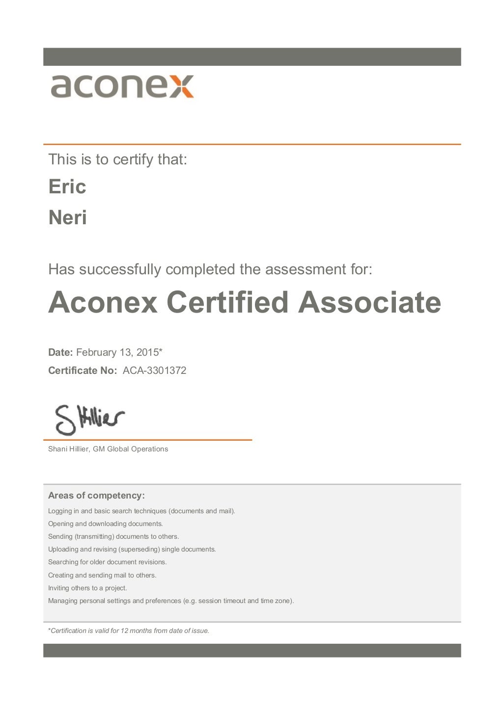 Aconex Certified Associate Certificate