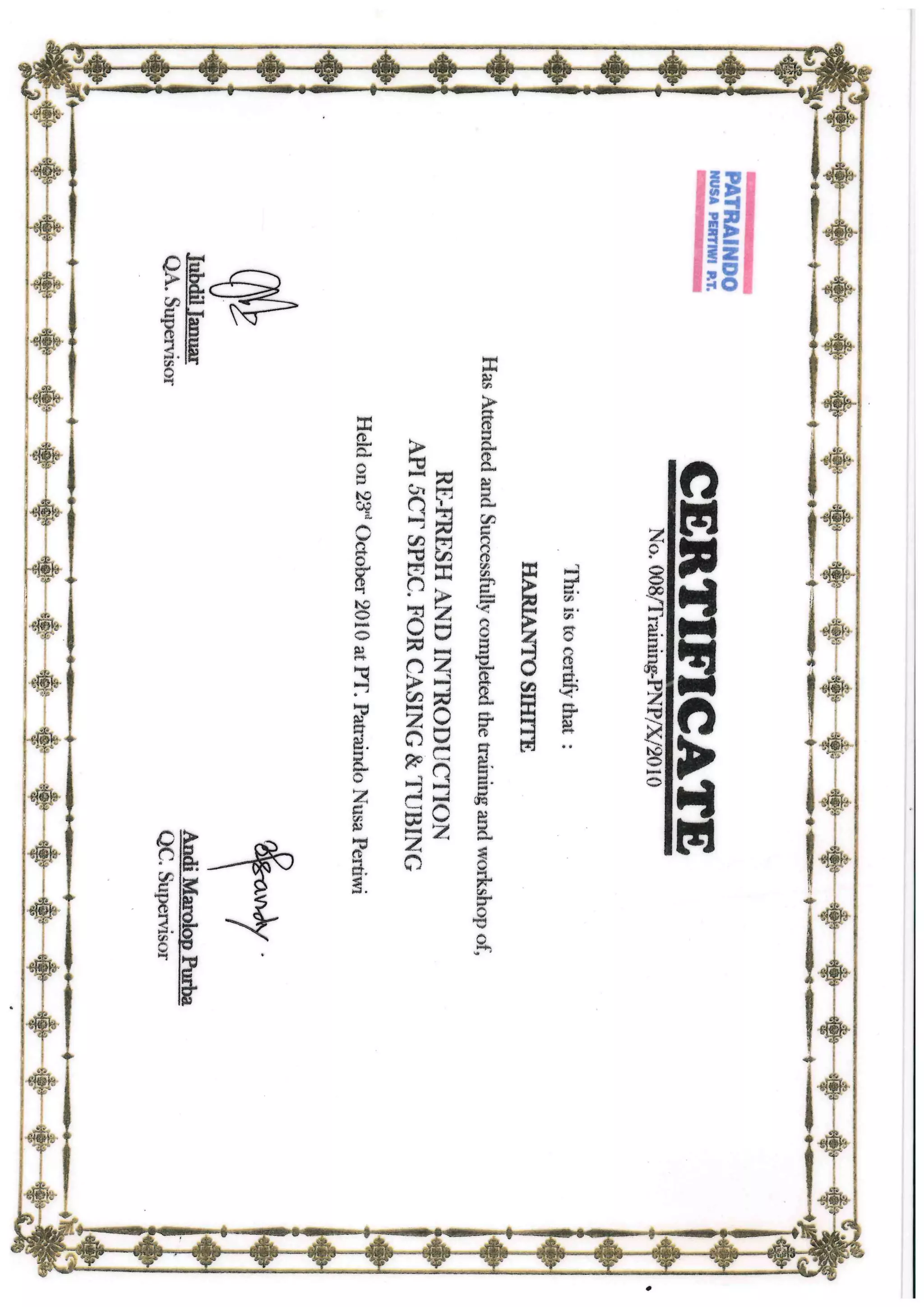 10. Certificate API 5CT for Casing Tubing | PDF