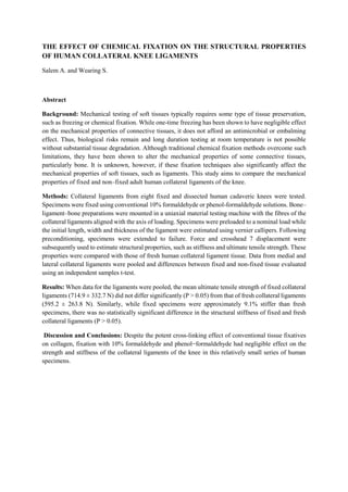 THE EFFECT OF CHEMICAL FIXATION ON THE STRUCTURAL PROPERTIES OF HUMAN ...