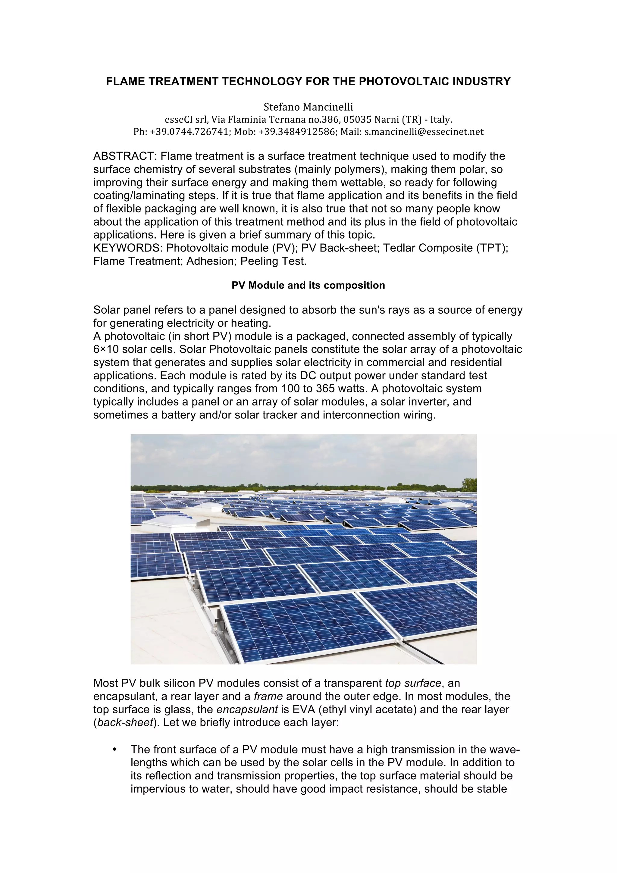 Flame Treatment Technology for the Photovoltaic Industry | PDF