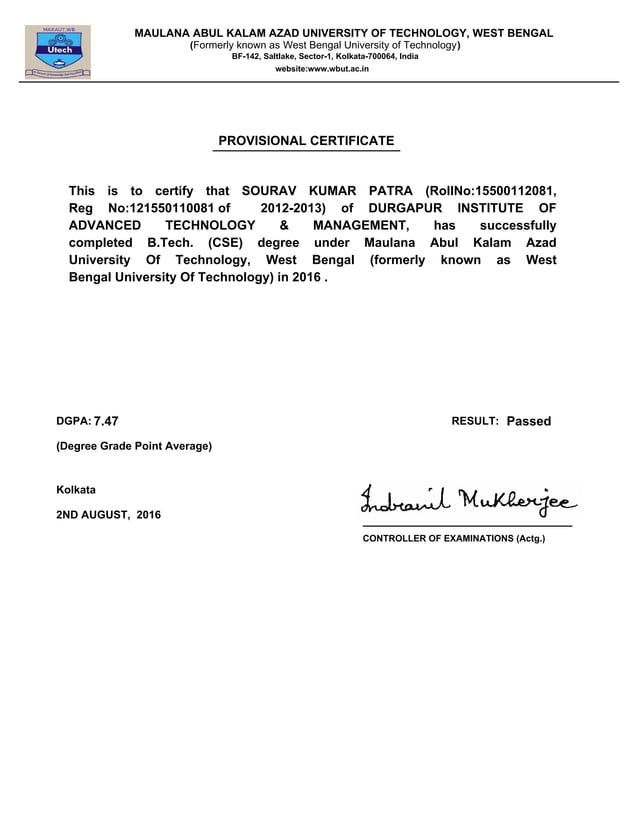 B.Tech ProvisionalCertificate | PDF