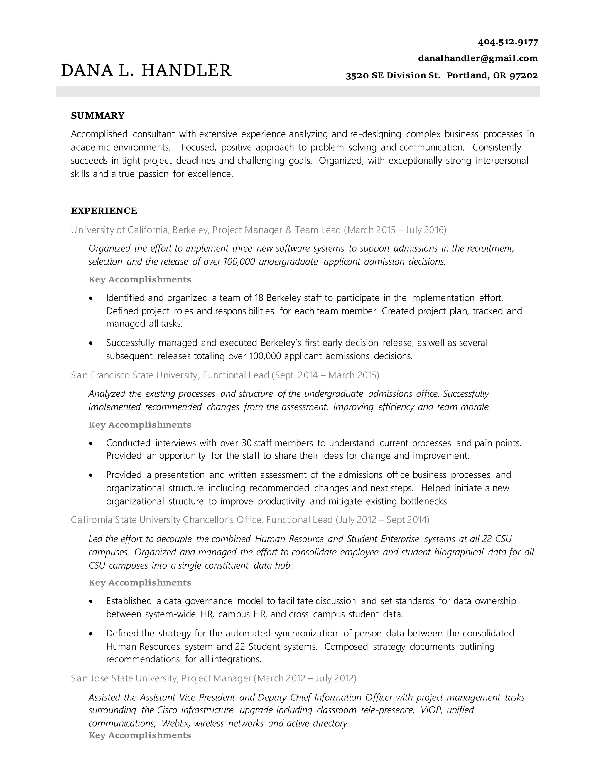 Dana Handler 2016 Resume | DOCX