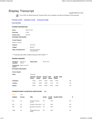 Daniel Clark's ORU Transcript | PDF
