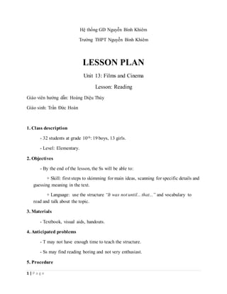 LESSON PLAN reading unit 13 | DOCX