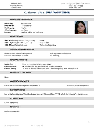 cv of suraya | DOCX | Business Banking & Finance | Business