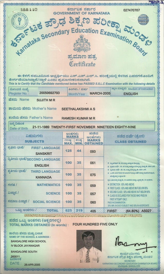 SSLC MarksCard | PDF