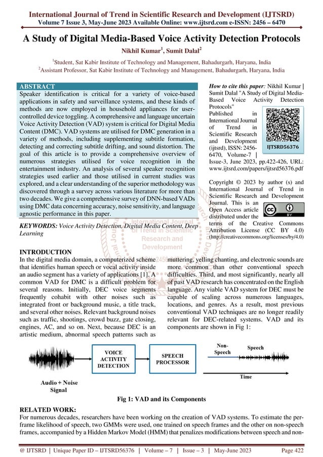 A Study of Digital Media Based Voice Activity Detection Protocols | PDF