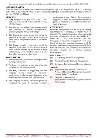 A Study on Inventory Management at Anantha PVC Pipes Pvt Ltd ...