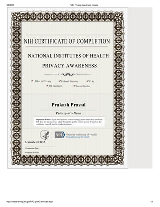 NIH Privacy Awareness Course | PDF