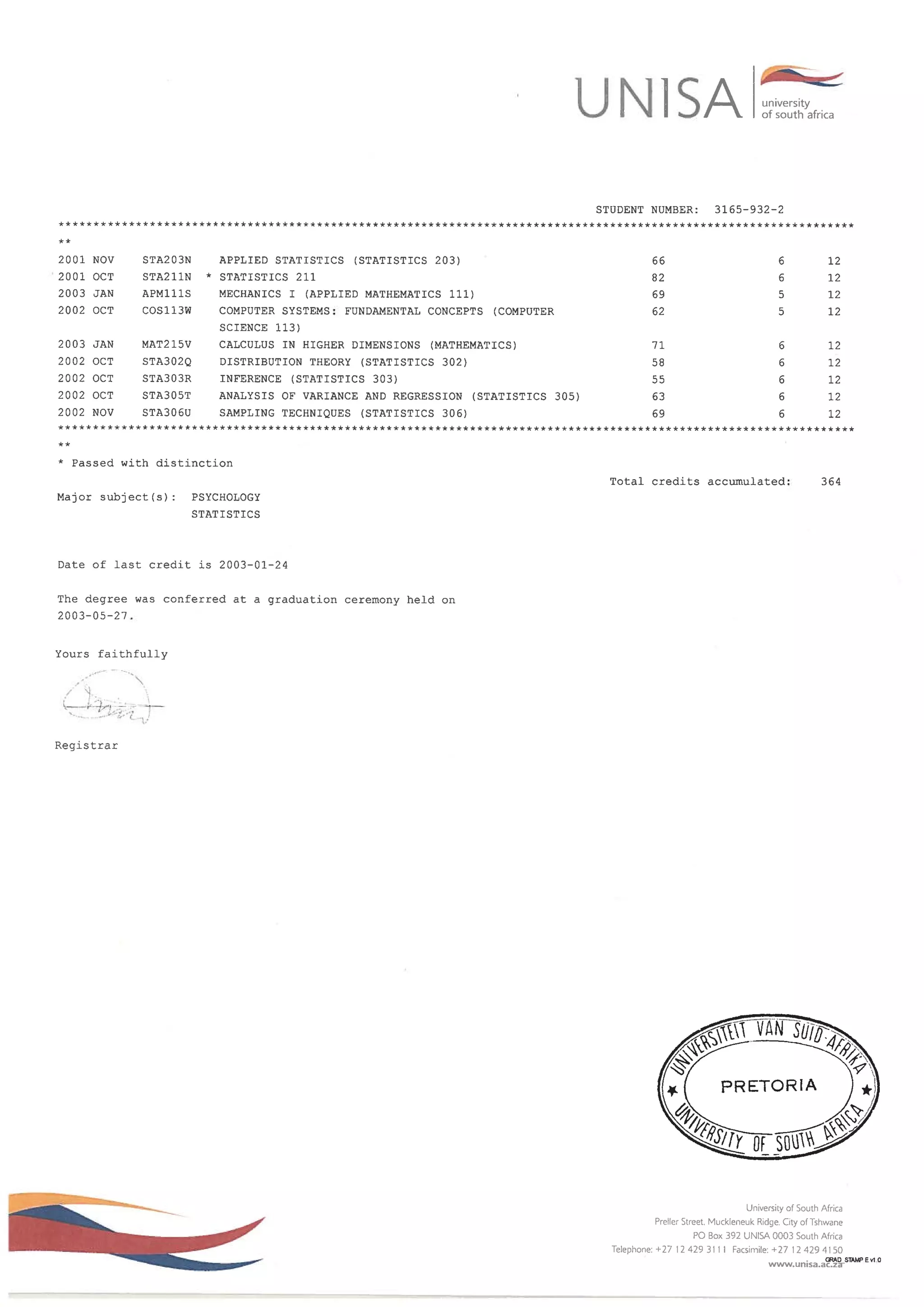 UNISA QUALIFICATIONS TRANSCRIPTS | PDF
