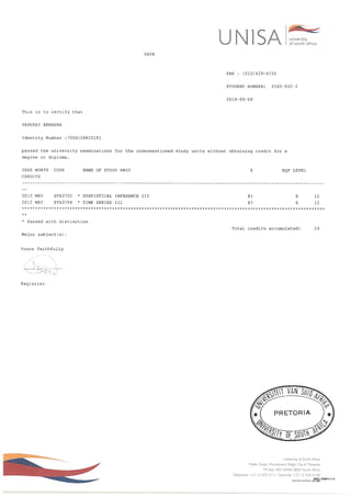 UNISA QUALIFICATIONS TRANSCRIPTS | PDF