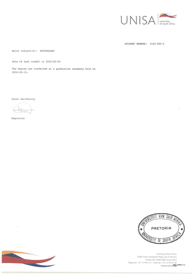 UNISA QUALIFICATIONS TRANSCRIPTS | PDF