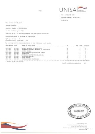 UNISA QUALIFICATIONS TRANSCRIPTS | PDF