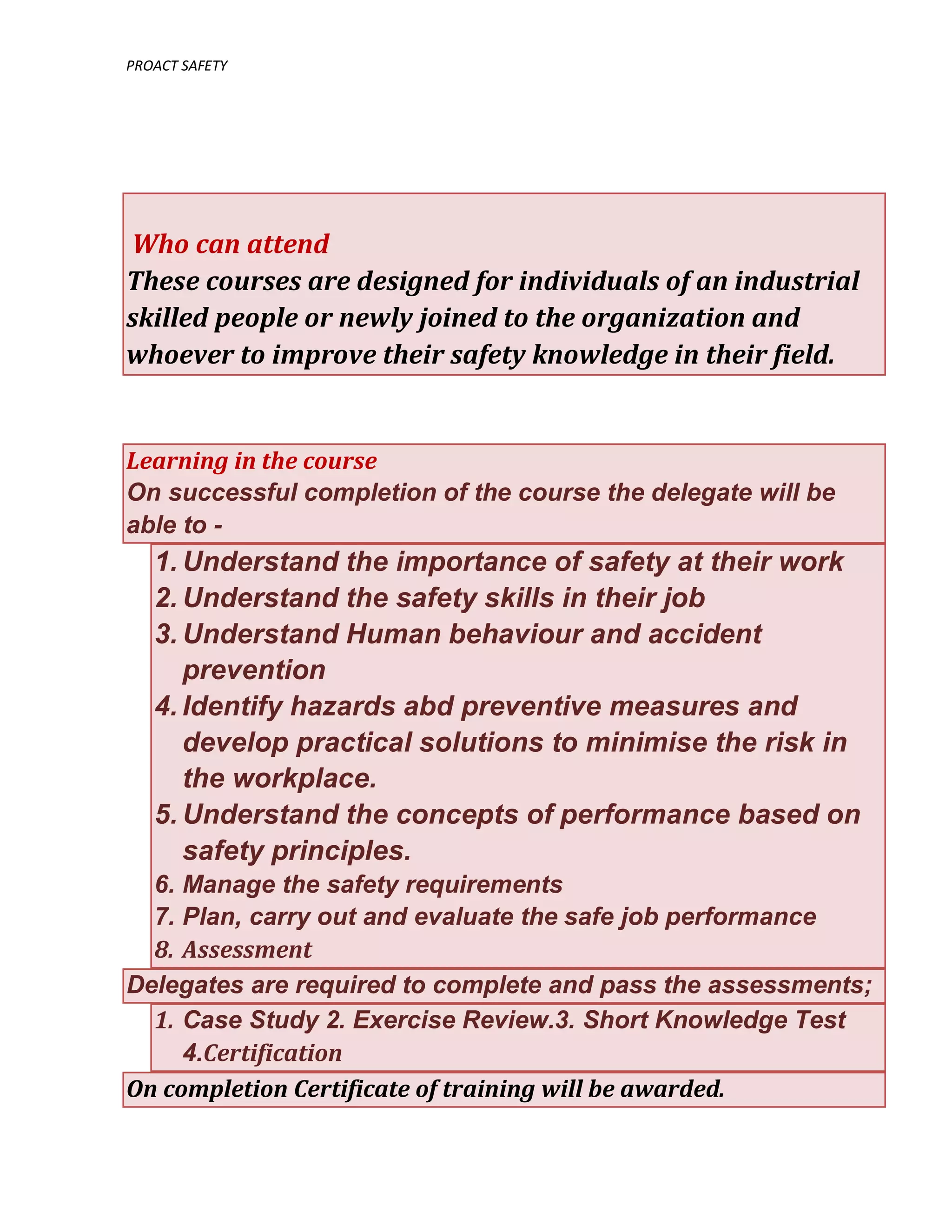 PROACT SAFETY SERVICES AND TRAINING COURSES | PDF