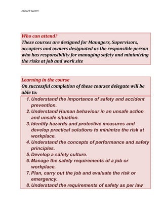 PROACT SAFETY SERVICES AND TRAINING COURSES | PDF