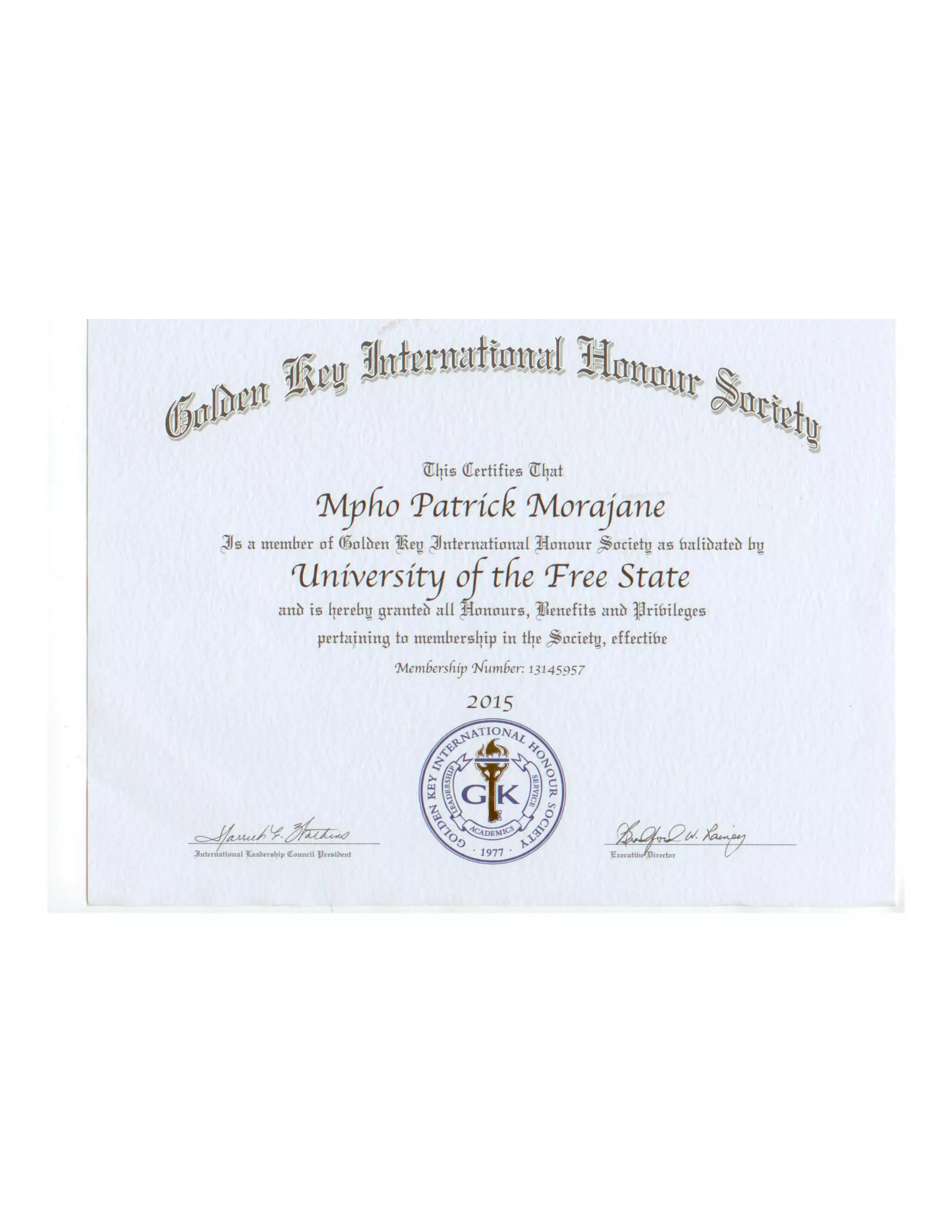 Golden Key Certificate | PDF