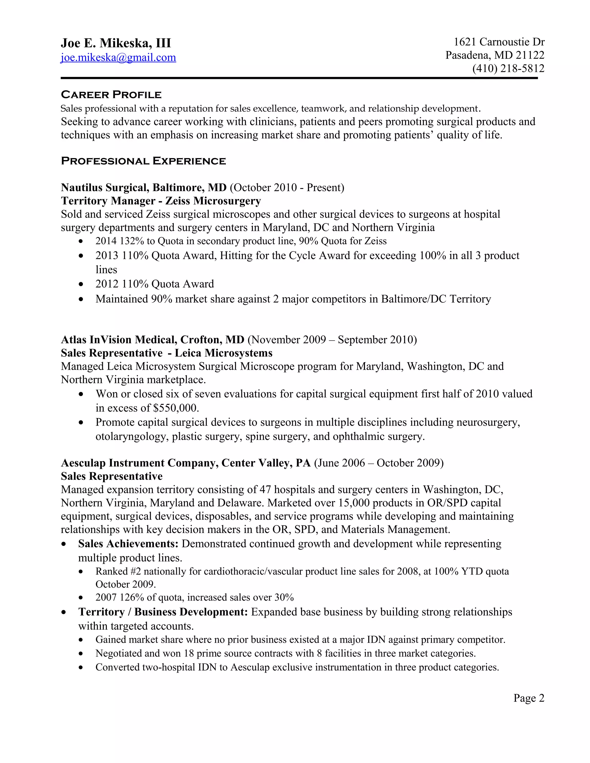 MikeskaResume2015 | PDF