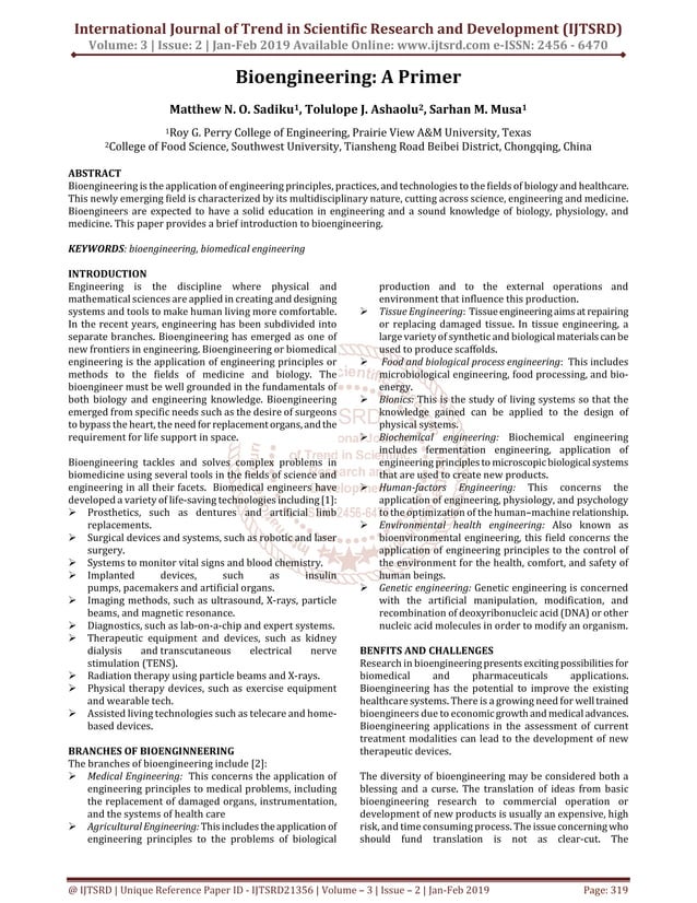 Bioengineering A Primer | PDF