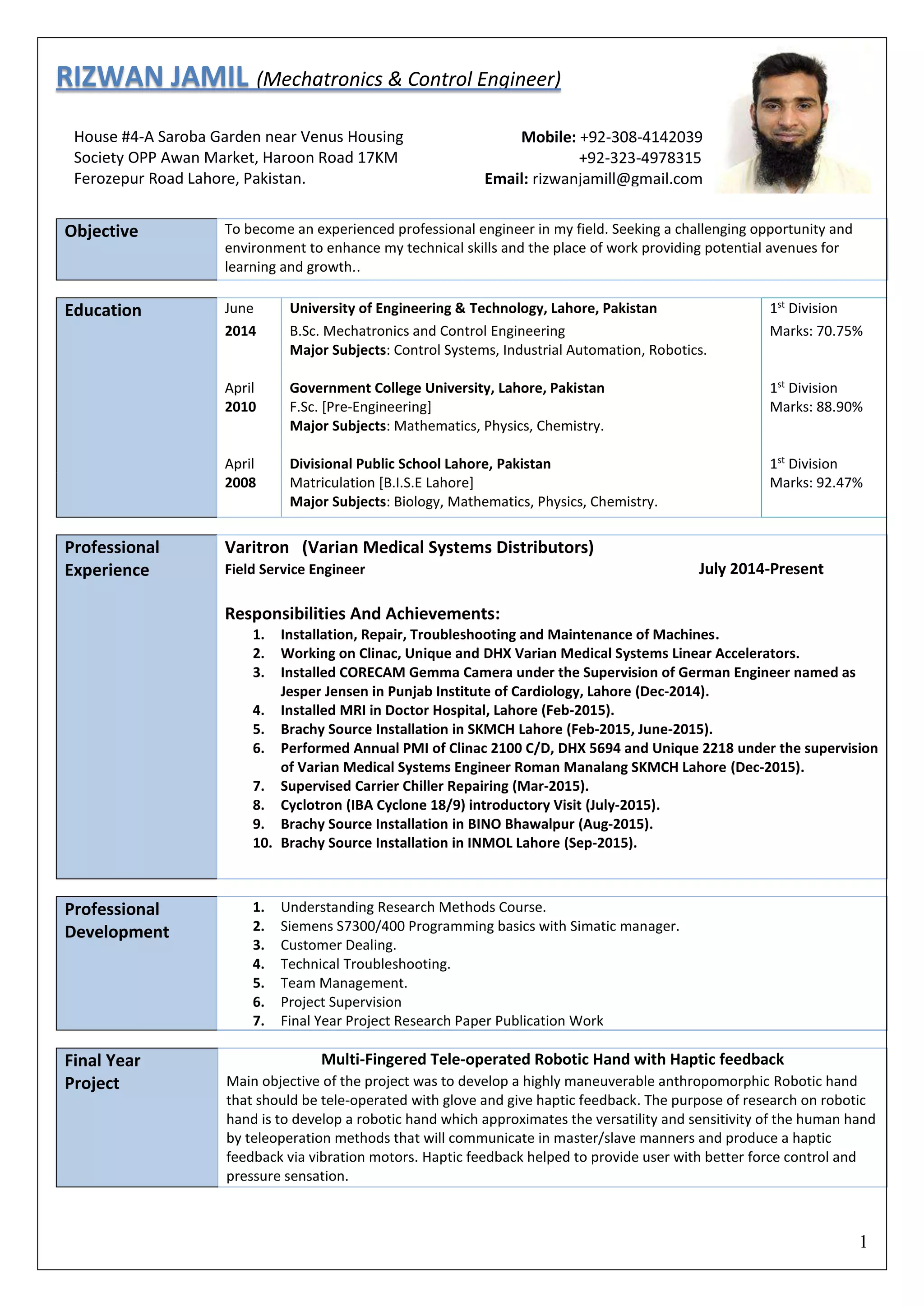 Rizwan Jamil_Resume_MechatronicsEngineer_UET_Lahore | PDF