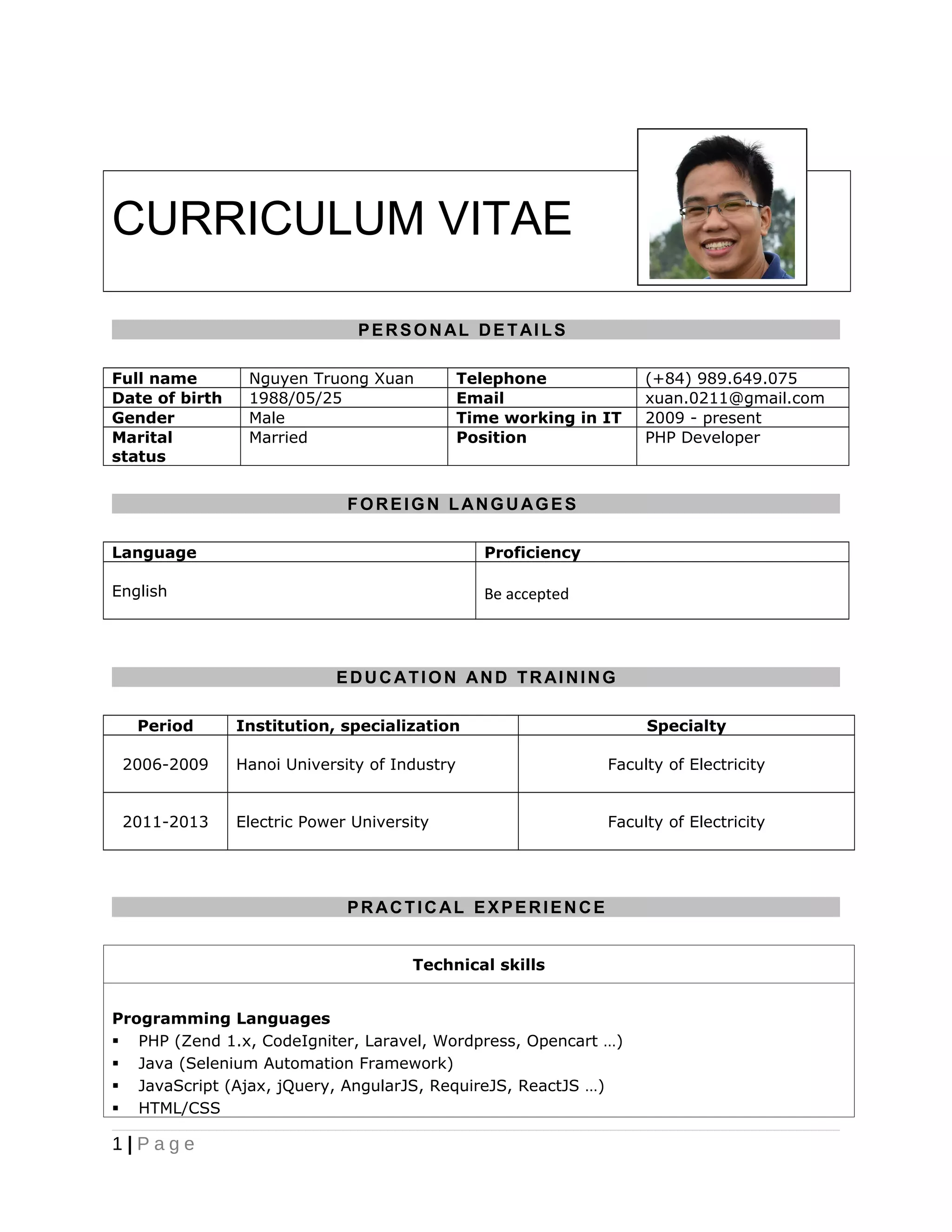 PHP CV Template | DOC