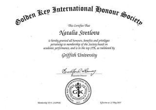 Golden Key International Honour Society Membership certificate | PPT