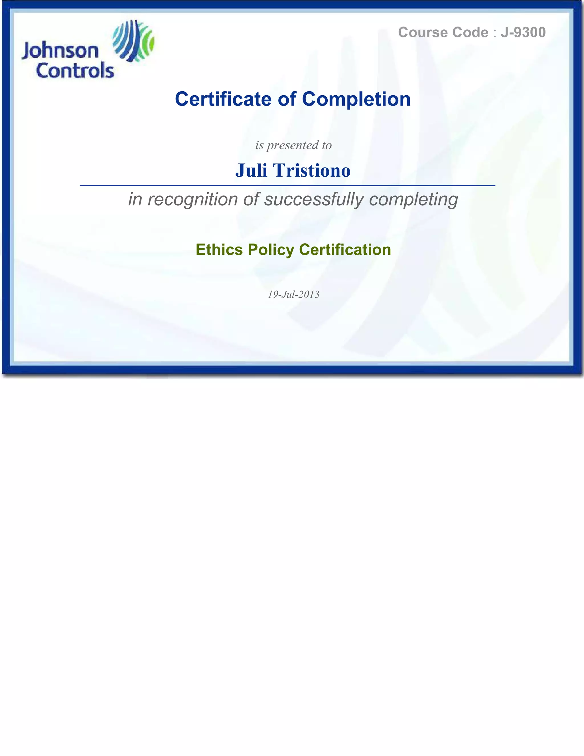 Ethic Policy Certification | PDF