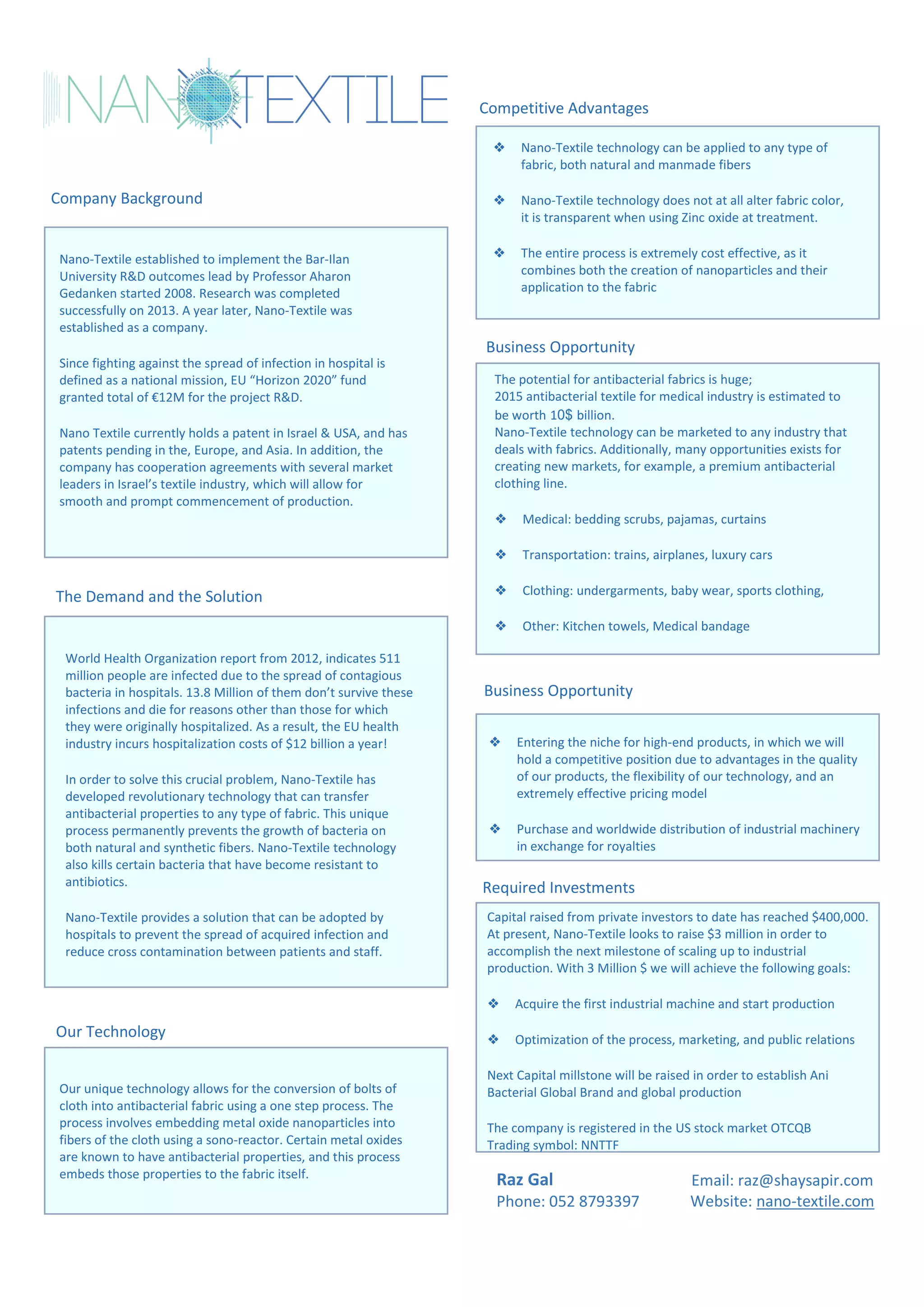 NanoTextile_EnglishOnePager 3 | PDF | Business | Business and Finance