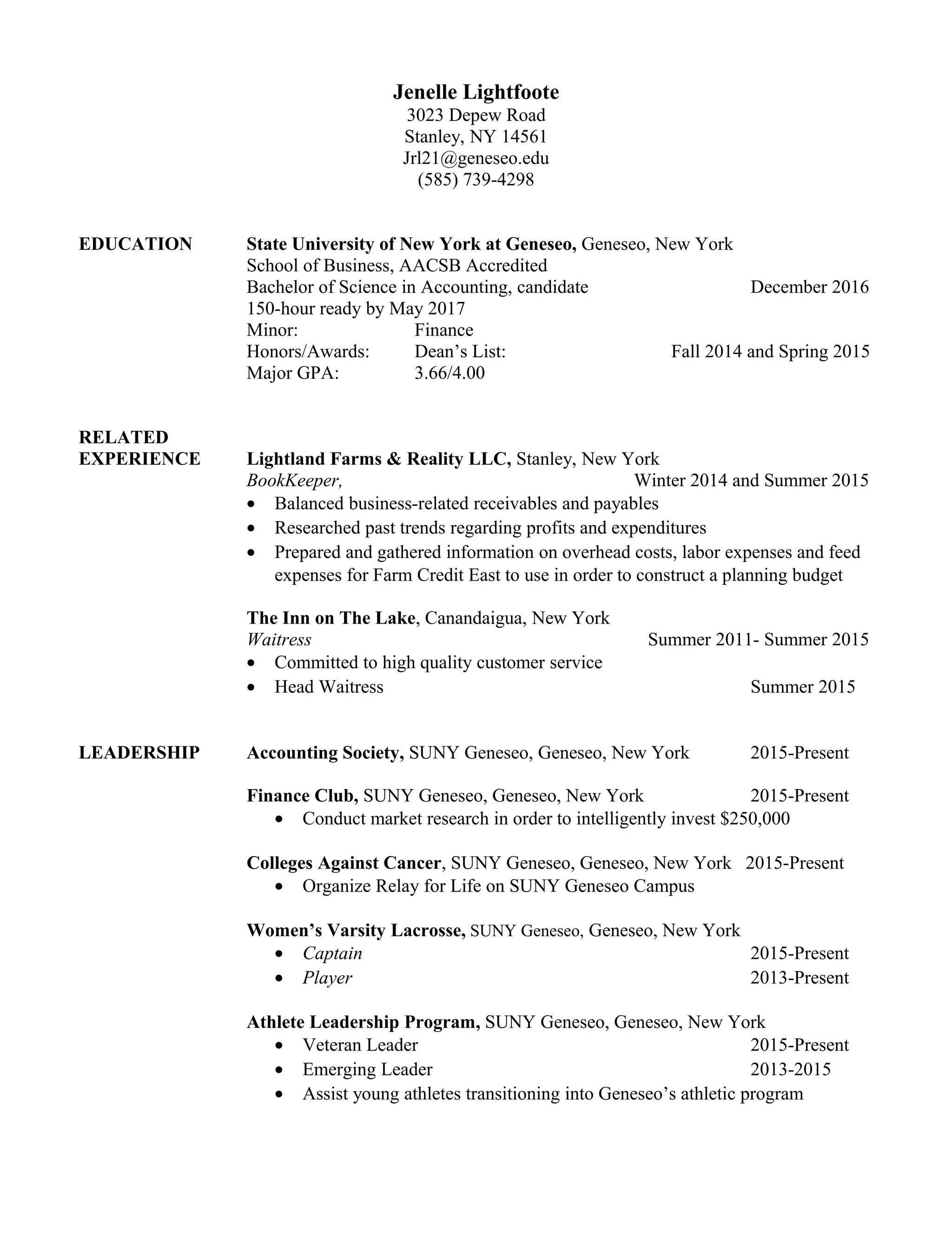 Accounting Resume Template 2015-2-2-2 | DOC | College Sports | Sports