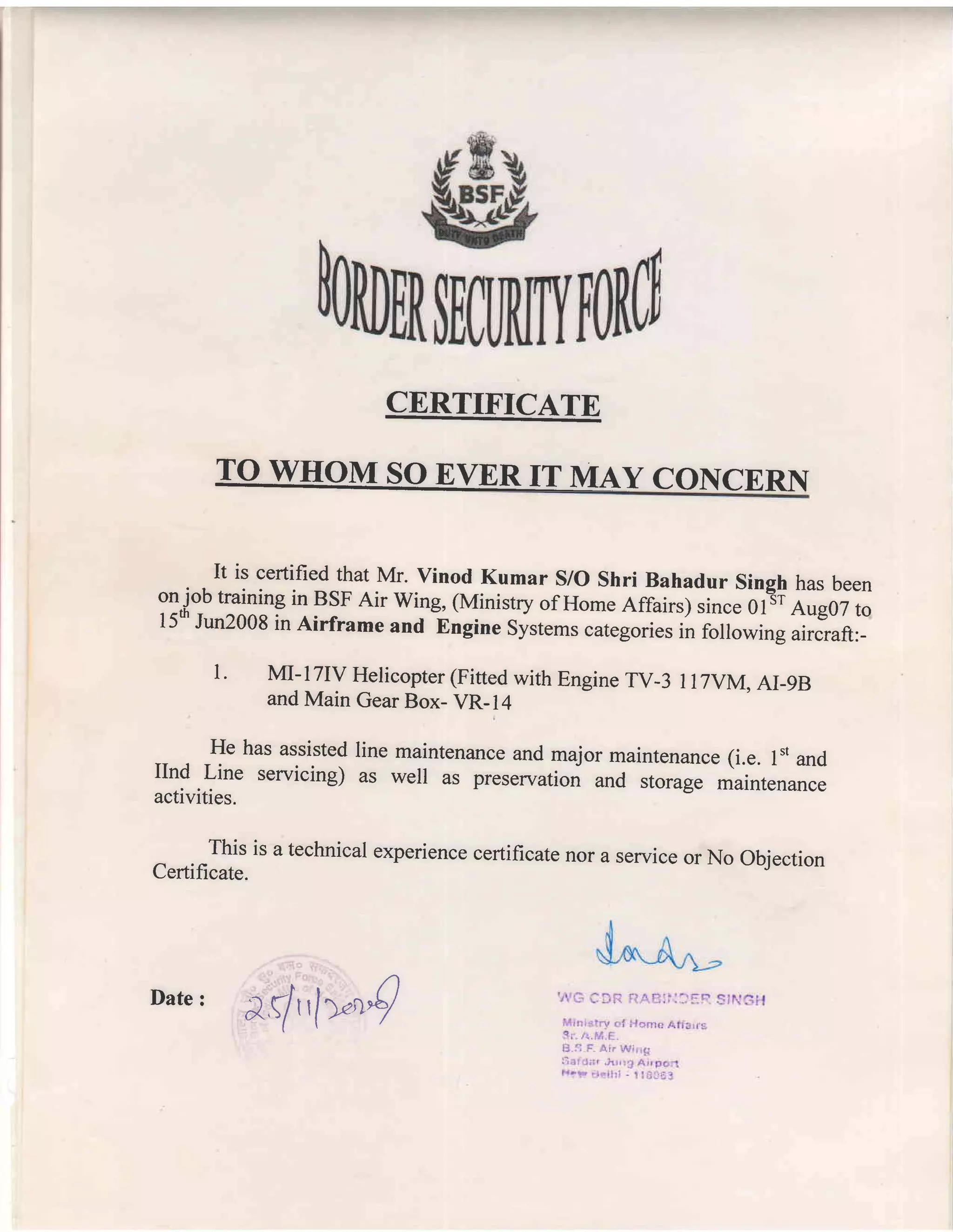 exp. cert. BSF | PDF | Air Travel | Travel Type