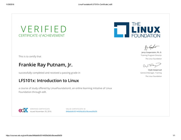 LinuxFoundationX LFS101x Certificate _ edX | PPT