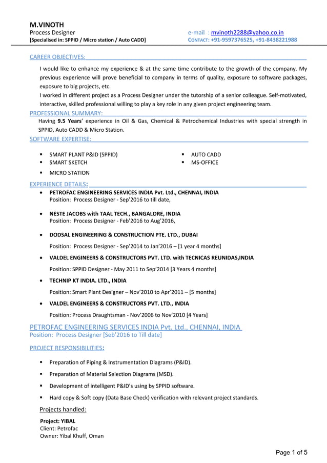 VINOTH MURUGESAN(Process SPPID Designer) | DOC | Civil Engineering Industry | Industries