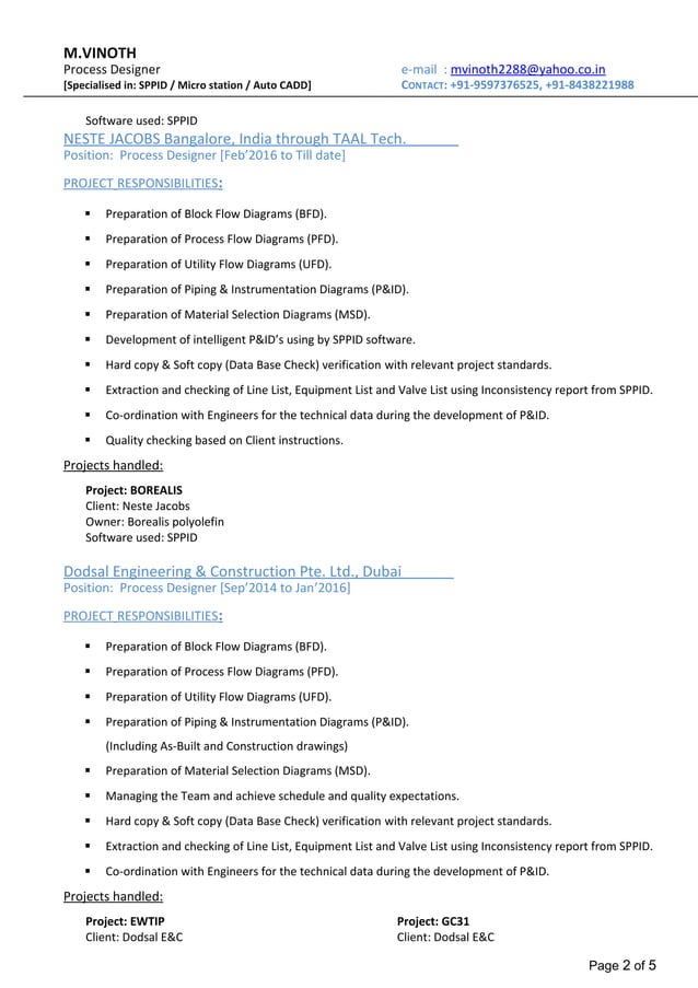 VINOTH MURUGESAN(Process SPPID Designer) | DOC | Civil Engineering ...