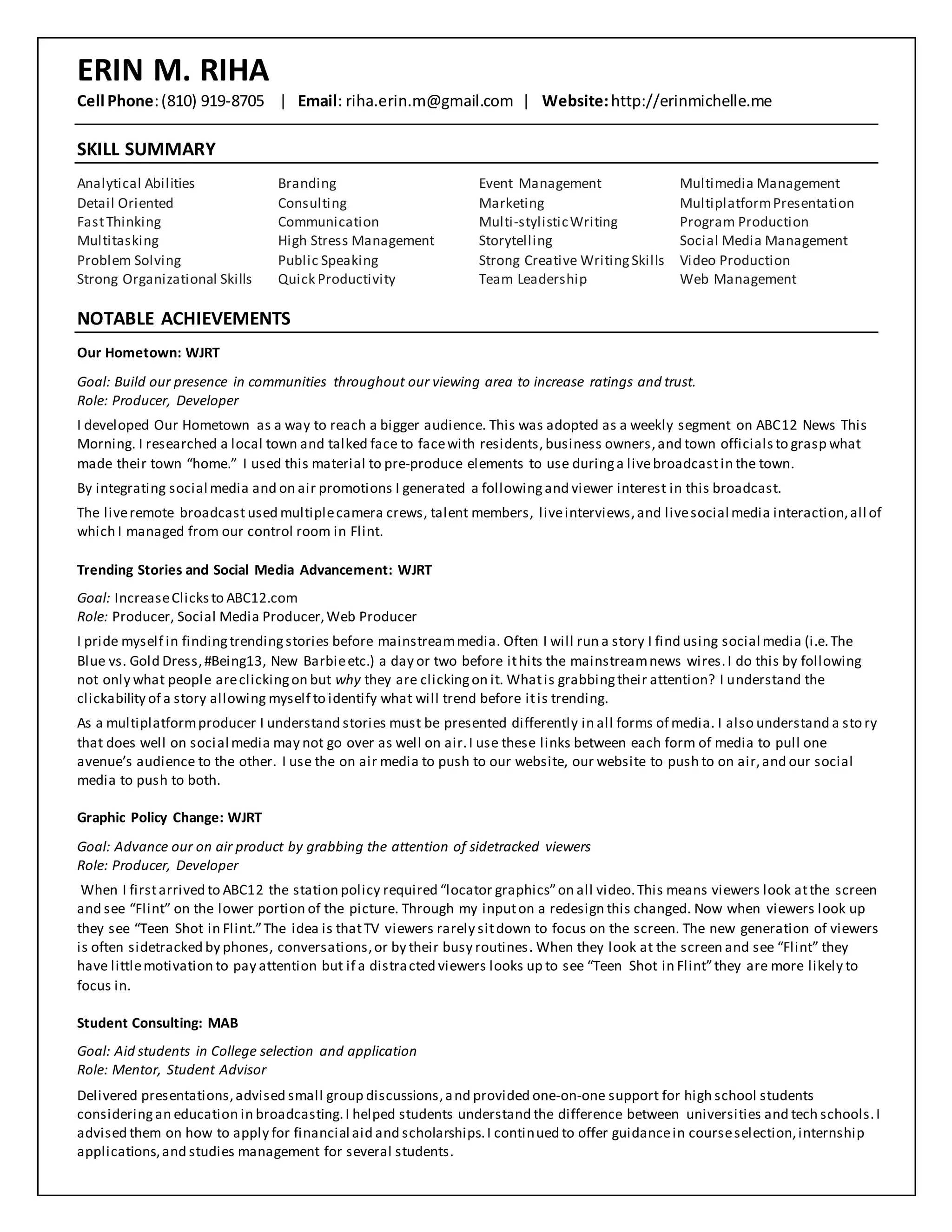 Resume - Erin Riha | DOCX | Public Radio | Talk Radio