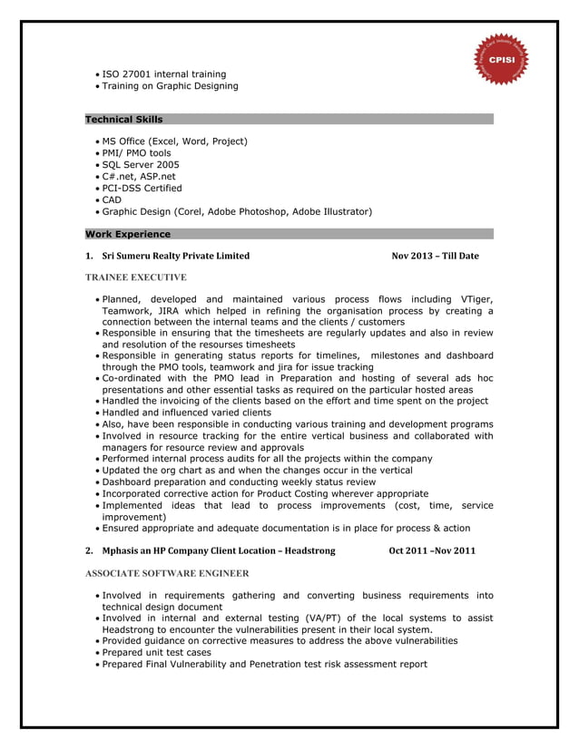 Rohini K Prasad Resume PMI | PDF