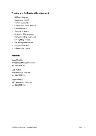 Confidential Resume of Ross Darlington | DOCX
