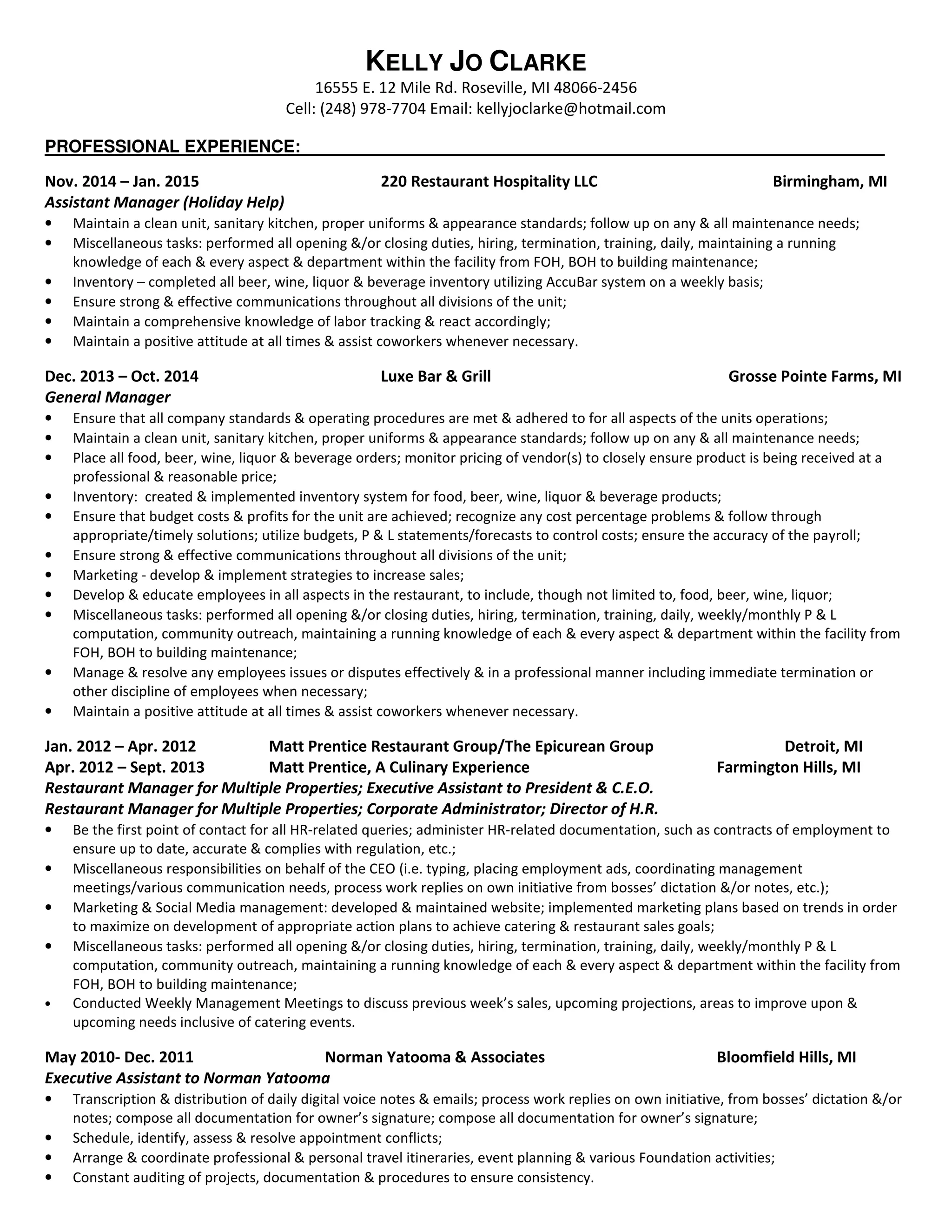 Kelly Jo Clarke Resume - 2015 | PDF