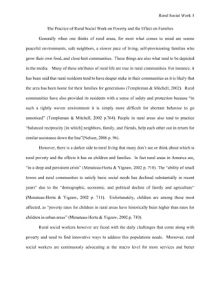 The Practice of Rural Social Work on Poverty and the Effect on Families ...