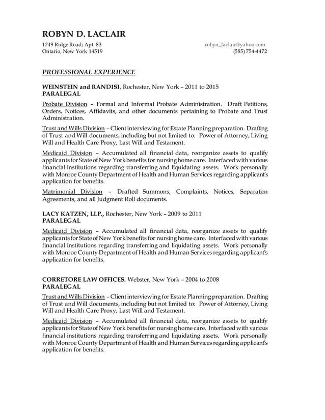 Robyn LaClair Resume October 2015 | DOCX