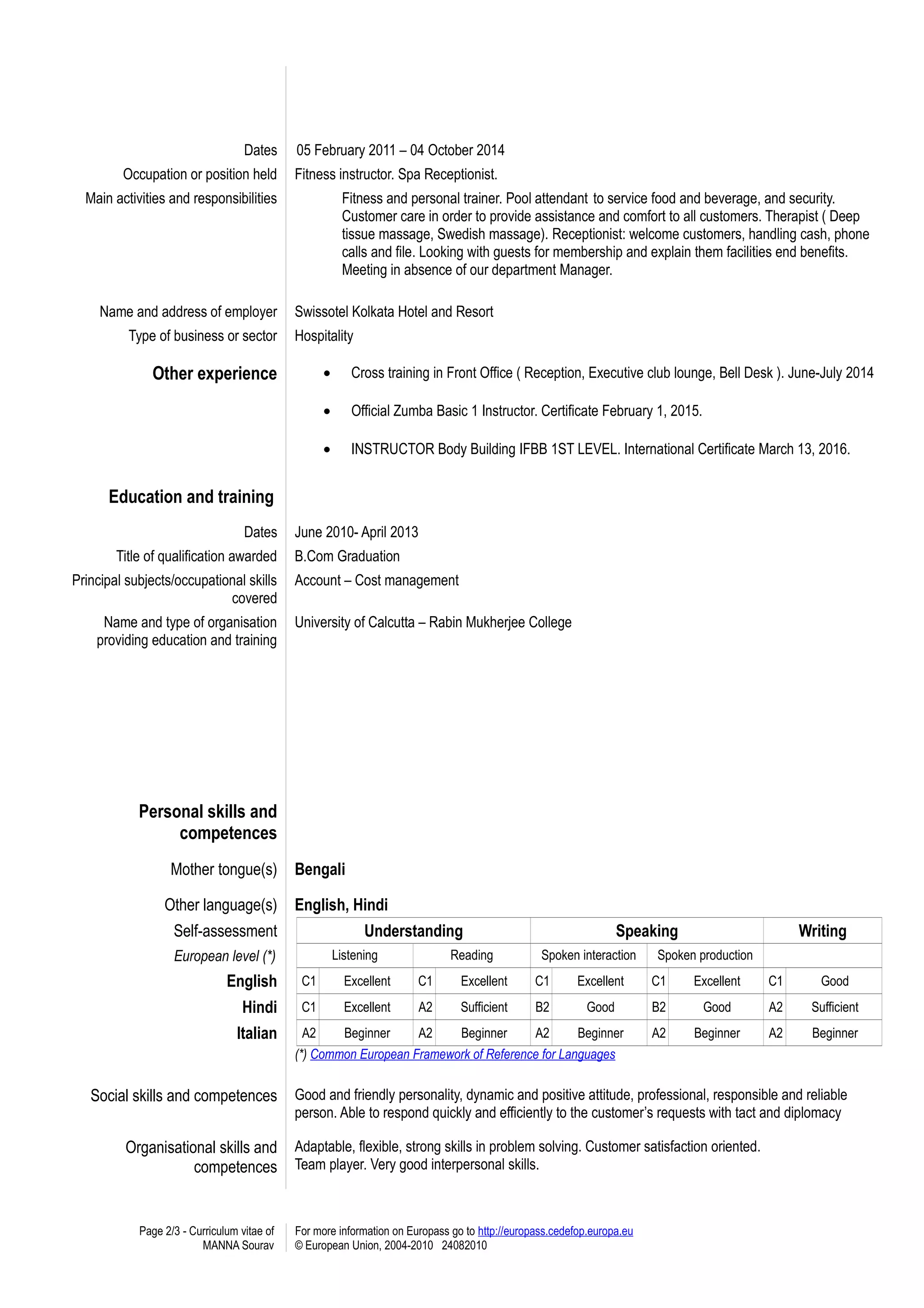 Cv-Europass-Fitness Instructor- Update2016 | DOC