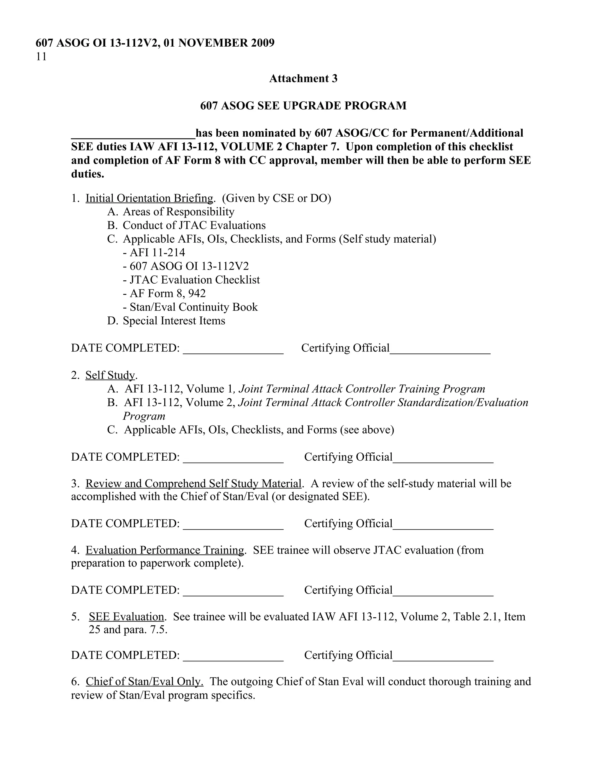 Expired 607 ASOG Standards & Evaluation Program | PDF