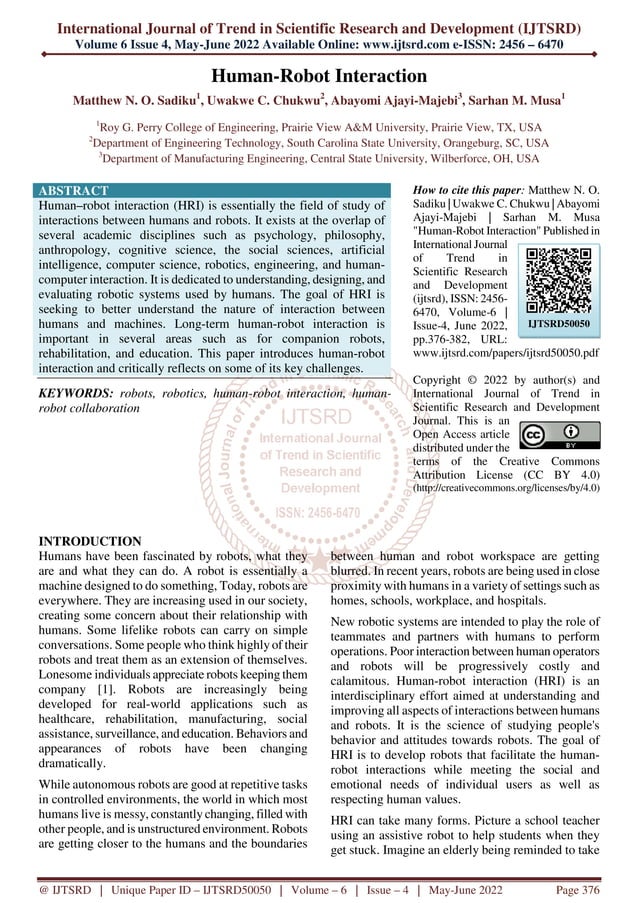 Human Robot Interaction | PDF