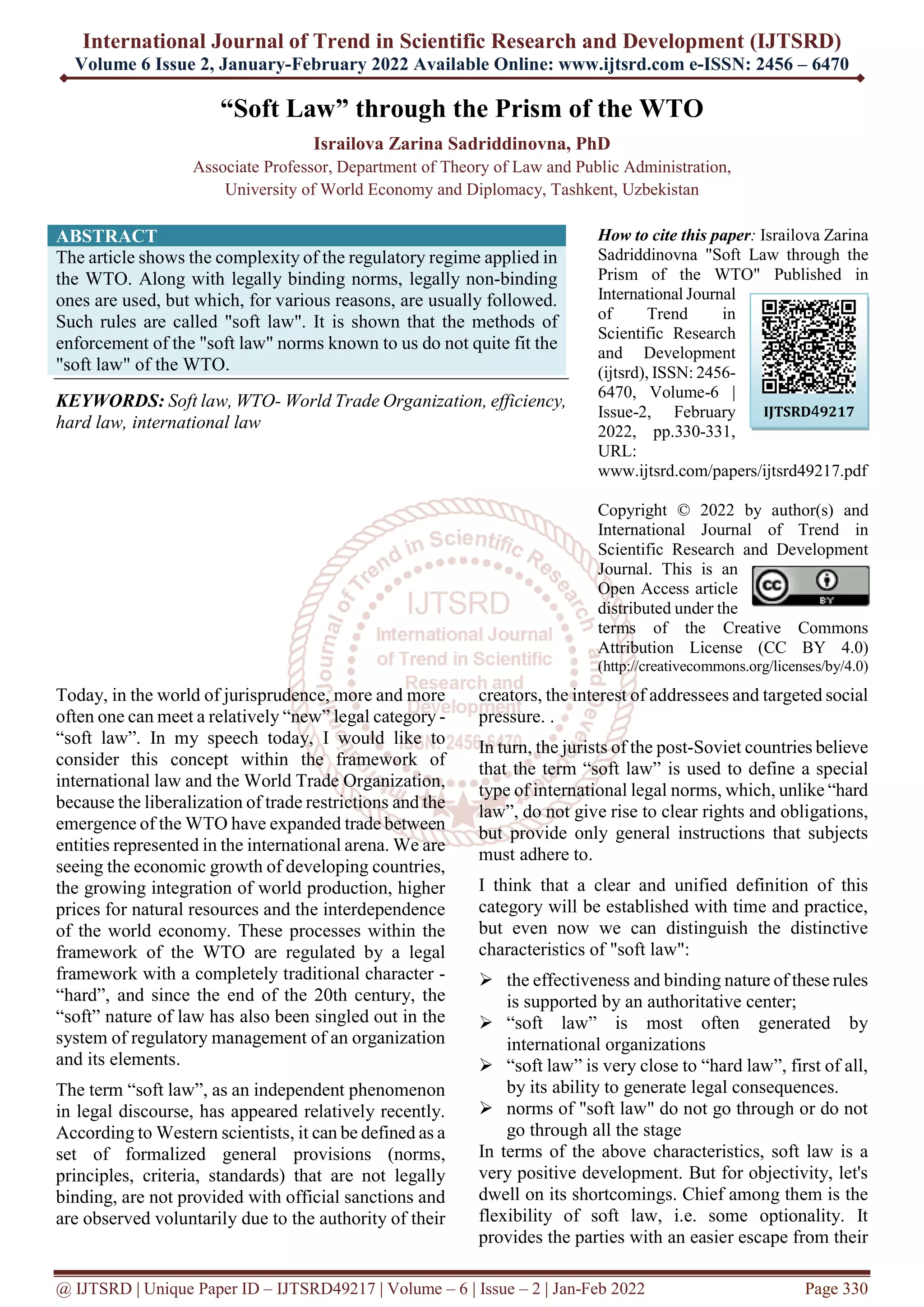 “Soft Law” through the Prism of the WTO | PDF