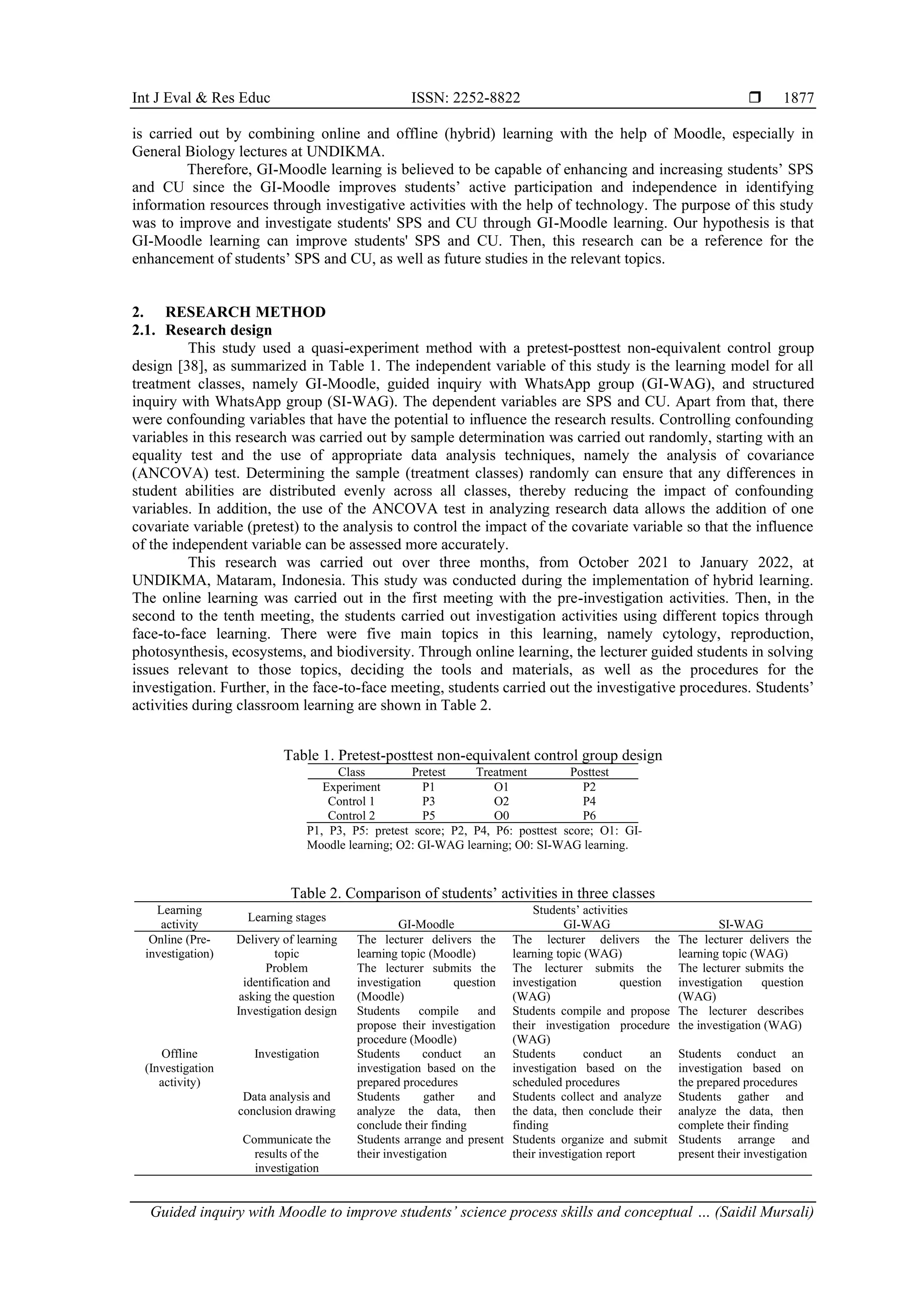Guided inquiry with Moodle to improve students’ science process skills and conceptual ...