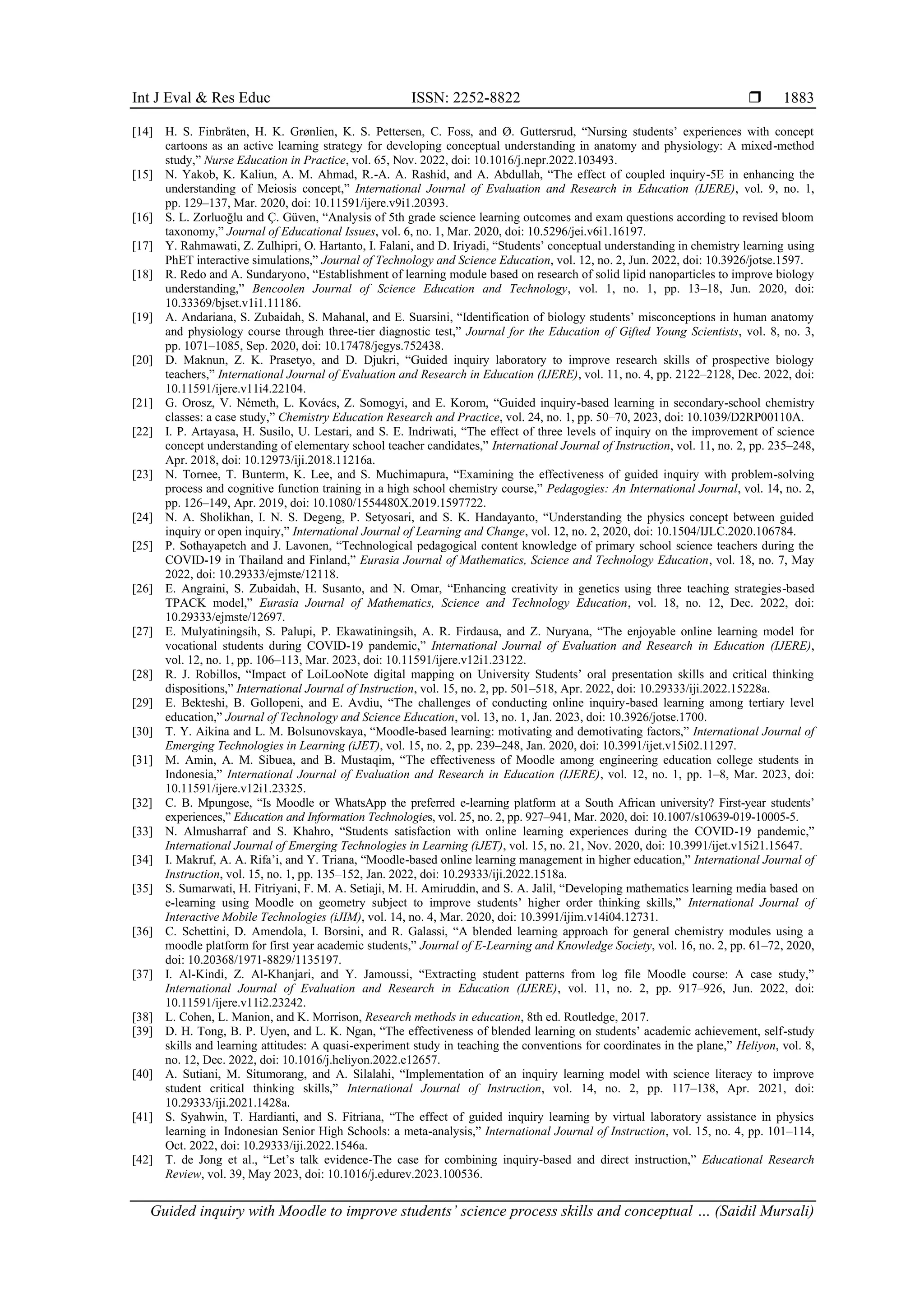 Guided inquiry with Moodle to improve students’ science process skills ...