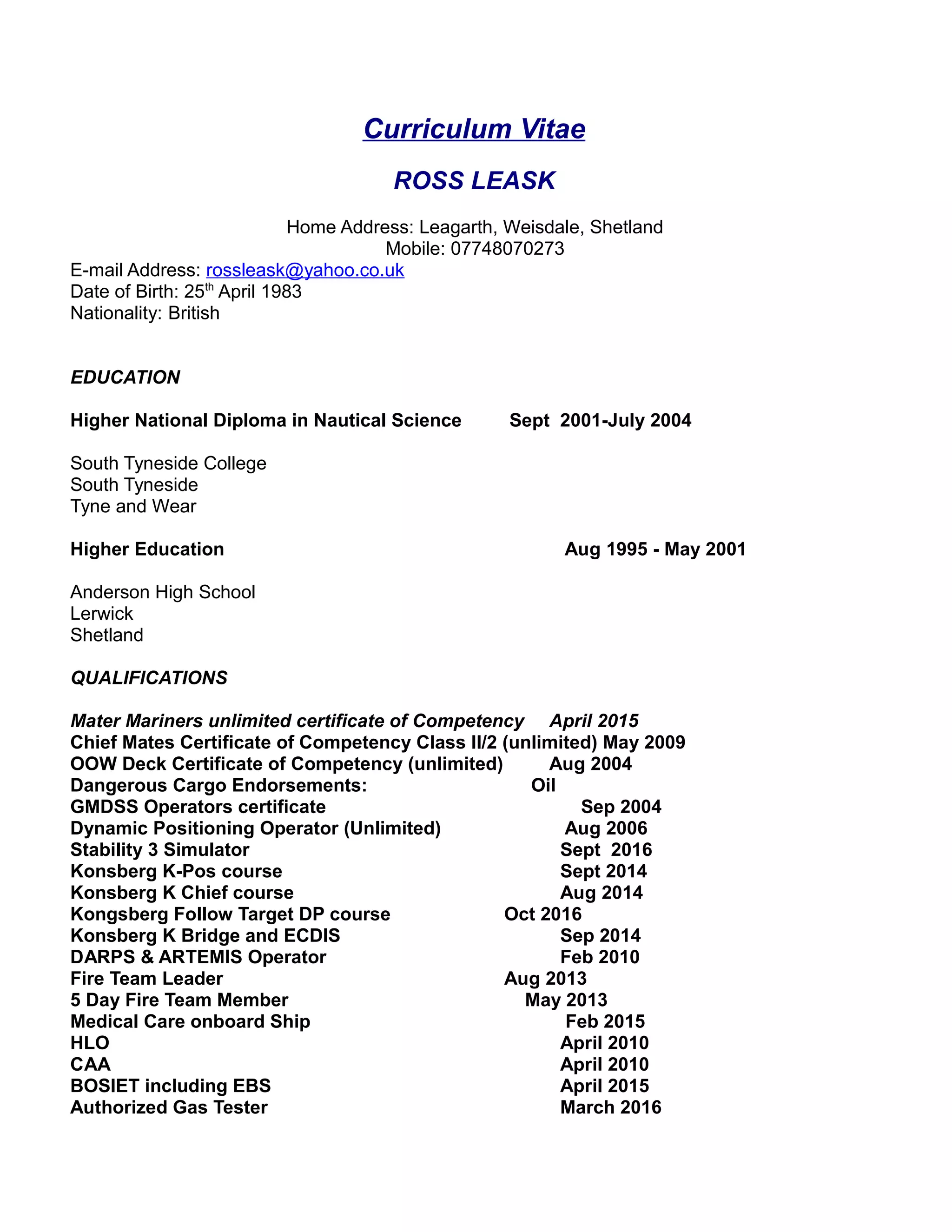 Ross Leask CV | PDF