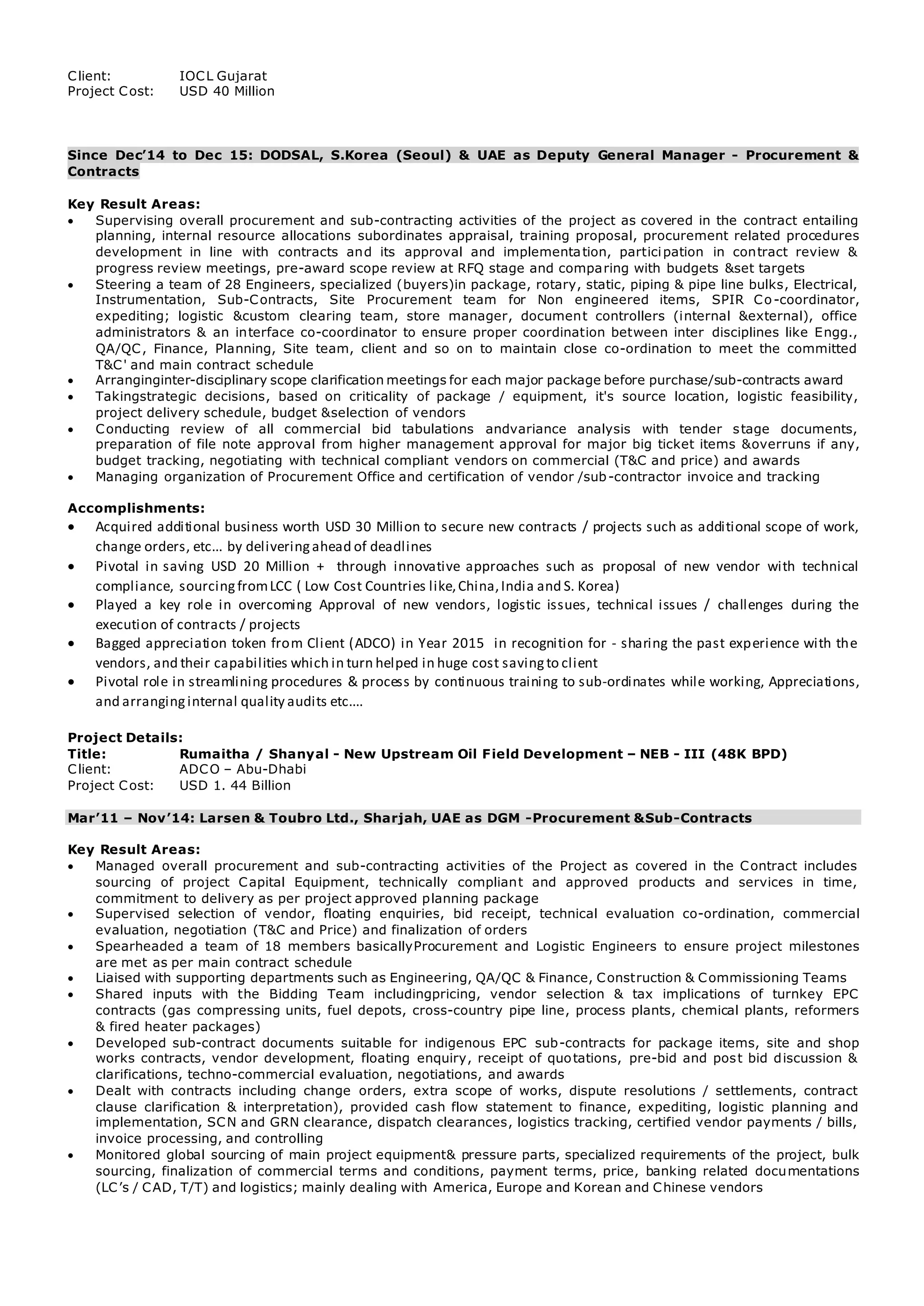 CV_ S Arunkumar -Procurement And Sub Contract | DOCX | Logistics | Business